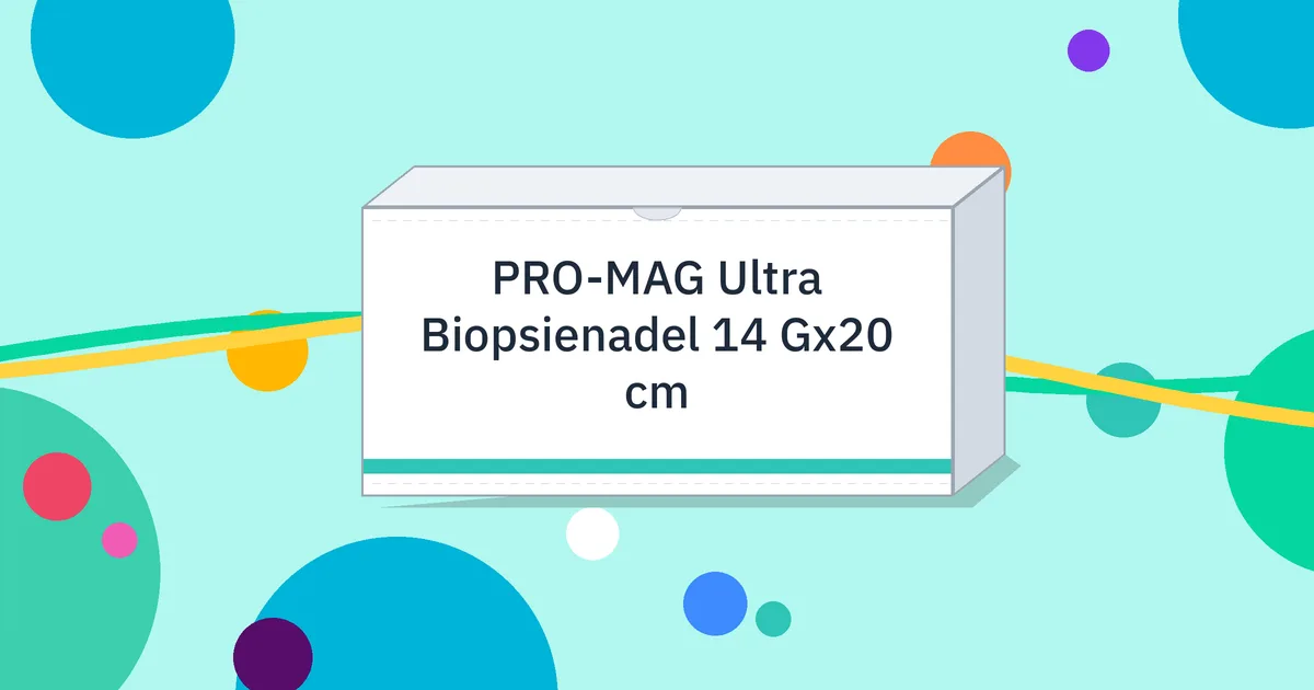 Symbolbild: Packung mit der Aufschrift PRO-MAG Ultra Biopsienadel 14 Gx20 cm (PZN 06769167) – Verfügbarkeit und Bezug in Apotheken in Frankfurt am Main
