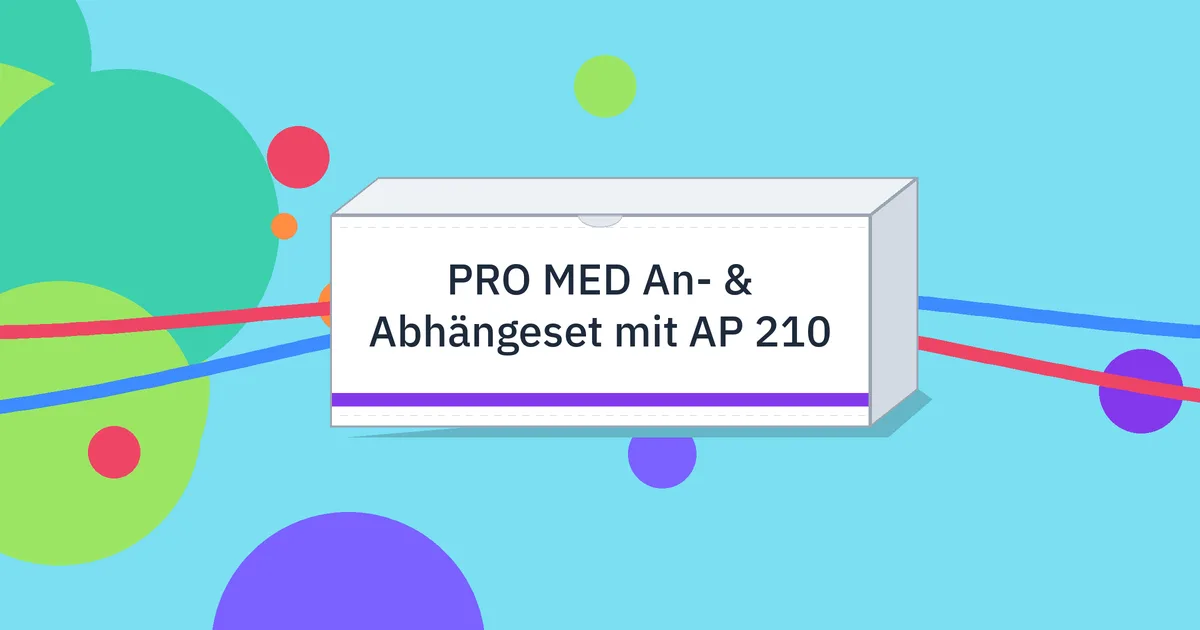 Symbolbild: Packung mit der Aufschrift PRO MED An- & Abhängeset mit AP 210 (PZN 12569739) – Verfügbarkeit und Bezug in Apotheken in Frankfurt am Main