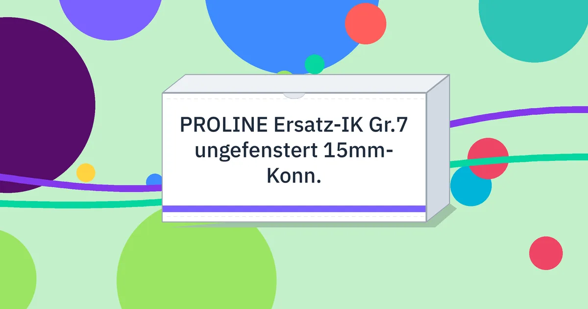 Symbolbild: Packung mit der Aufschrift PROLINE Ersatz-IK Gr.7 ungefenstert 15mm-Konn. (PZN 16224115) – Verfügbarkeit und Bezug in Apotheken in Frankfurt am Main