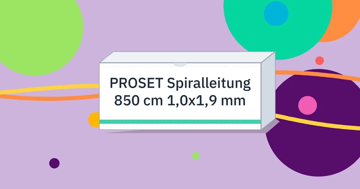 Symbolbild: Packung mit der Aufschrift PROSET Spiralleitung 850 cm 1,0x1,9 mm (PZN 15637832) – Verfügbarkeit und Bezug in Apotheken in Frankfurt am Main