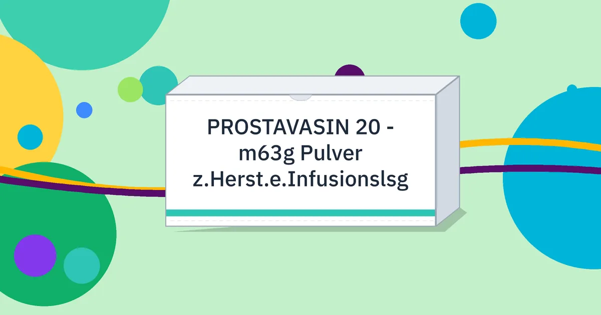 Symbolbild: Packung mit der Aufschrift PROSTAVASIN 20 -m63g Pulver z.Herst.e.Infusionslsg (PZN 05128012) – Verfügbarkeit und Bezug in Apotheken in Frankfurt am Main