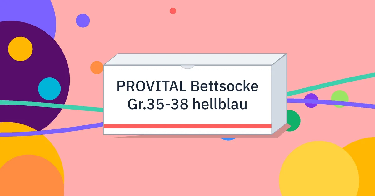 Symbolbild: Packung mit der Aufschrift PROVITAL Bettsocke Gr.35-38 hellblau (PZN 19683390) – Verfügbarkeit und Bezug in Apotheken in Frankfurt am Main