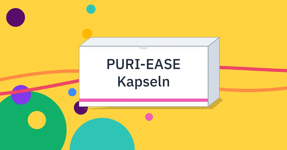 Symbolbild: Packung mit der Aufschrift PURI-EASE Kapseln (PZN 19390535) – Verfügbarkeit und Bezug in Apotheken in Frankfurt am Main
