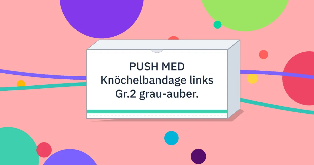 Symbolbild: Packung mit der Aufschrift PUSH MED Knöchelbandage links Gr.2 grau-auber. (PZN 04856761) – Verfügbarkeit und Bezug in Apotheken in Frankfurt am Main