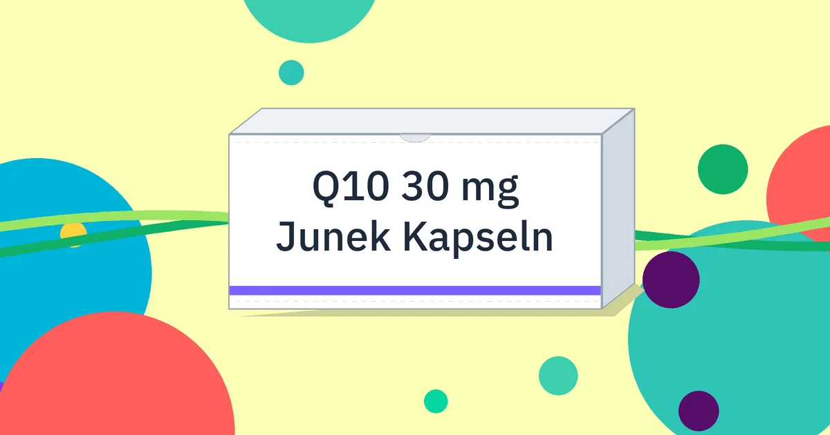 Symbolbild: Packung mit der Aufschrift Q10 30 mg Junek Kapseln (PZN 09720405) – Verfügbarkeit und Bezug in Apotheken in Frankfurt am Main