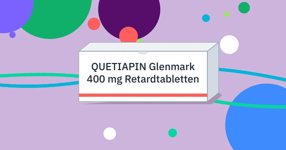 Symbolbild: Packung mit der Aufschrift QUETIAPIN Glenmark 400 mg Retardtabletten (PZN 16031669) – Verfügbarkeit und Bezug in Apotheken in Frankfurt am Main