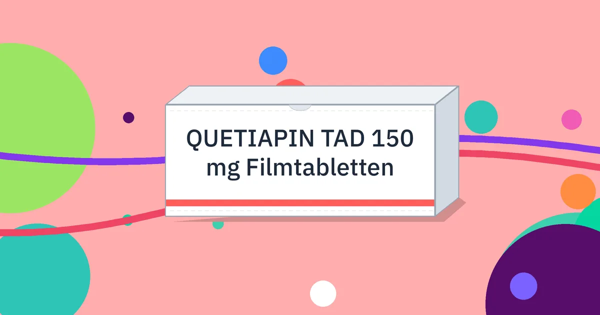 Symbolbild: Packung mit der Aufschrift QUETIAPIN TAD 150 mg Filmtabletten (PZN 13815873) – Verfügbarkeit und Bezug in Apotheken in Frankfurt am Main