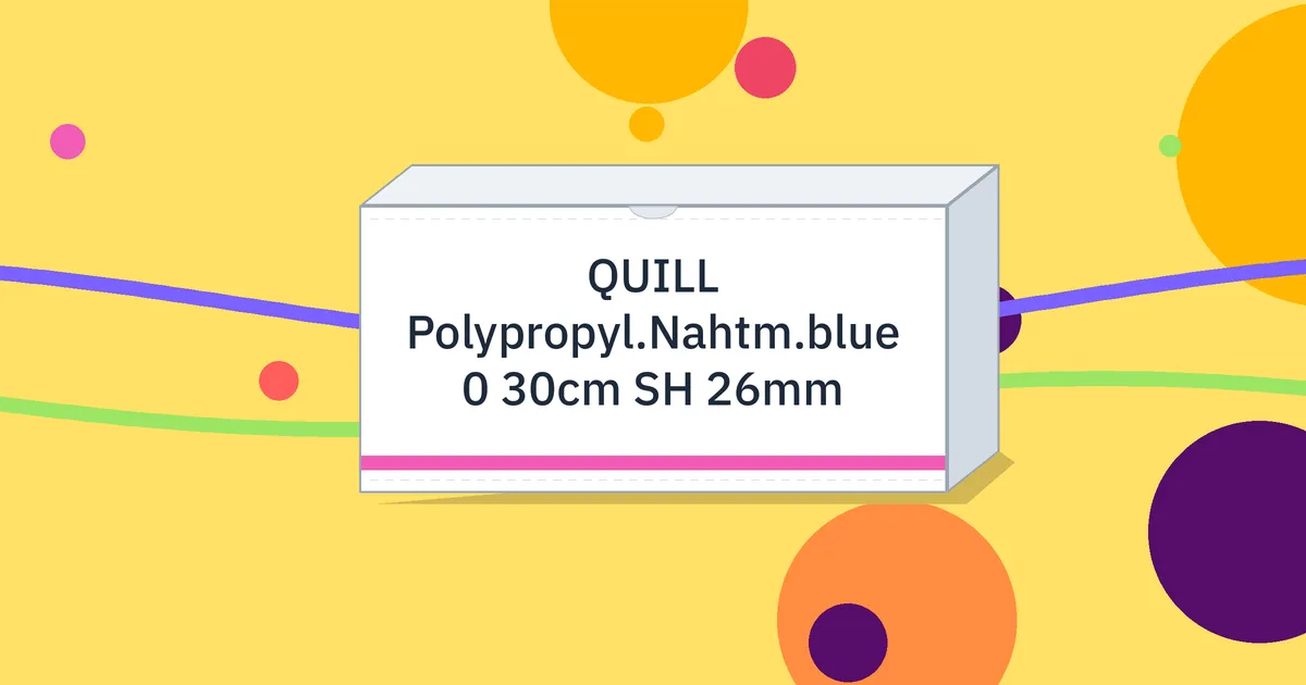 Symbolbild: Packung mit der Aufschrift QUILL Polypropyl.Nahtm.blue 0 30cm SH 26mm (PZN 17991041) – Verfügbarkeit und Bezug in Apotheken in Frankfurt am Main