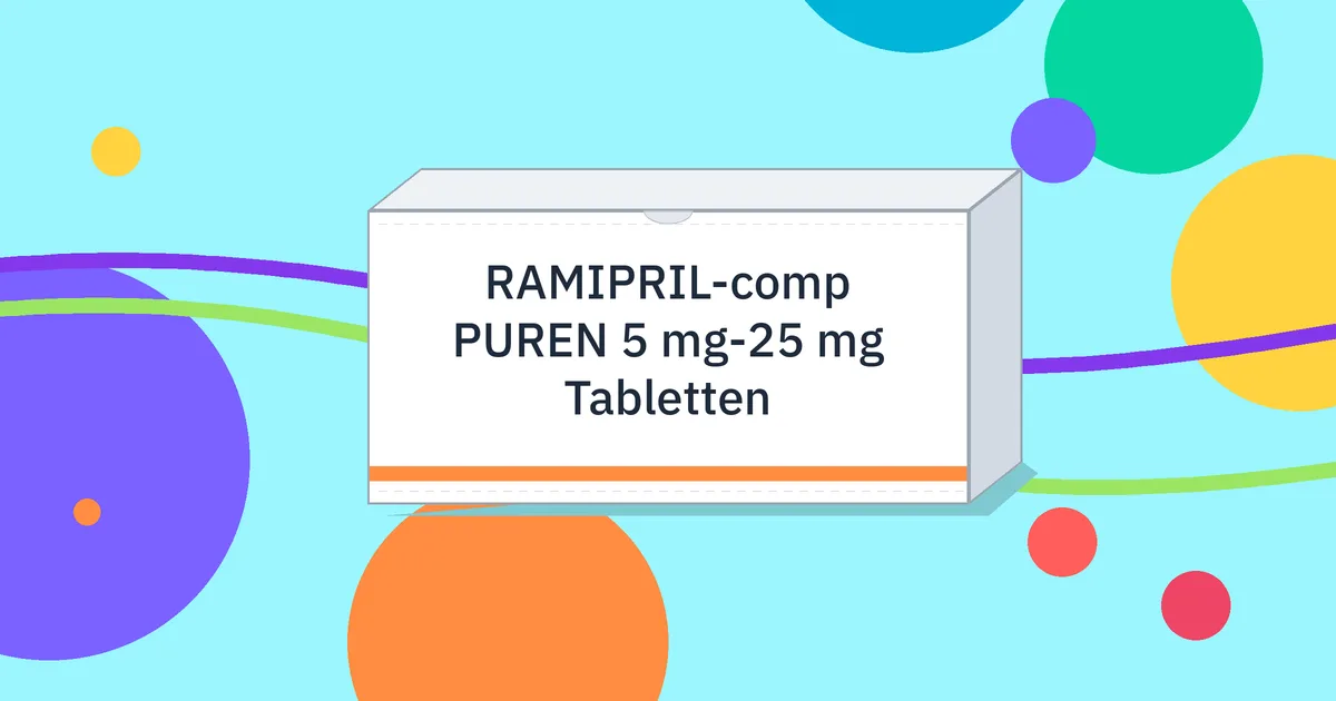 Symbolbild: Packung mit der Aufschrift RAMIPRIL-comp PUREN 5 mg-25 mg Tabletten (PZN 11357981) – Verfügbarkeit und Bezug in Apotheken in Frankfurt am Main