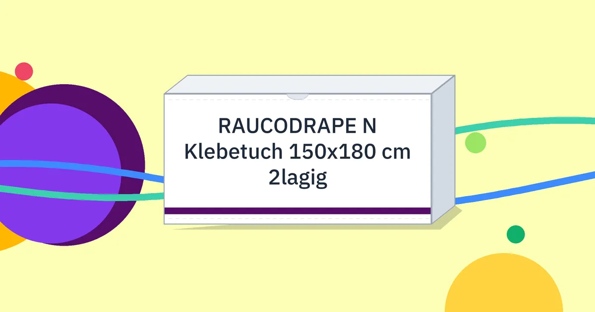 Symbolbild: Packung mit der Aufschrift RAUCODRAPE N Klebetuch 150x180 cm 2lagig (PZN 06162181) – Verfügbarkeit und Bezug in Apotheken in Frankfurt am Main