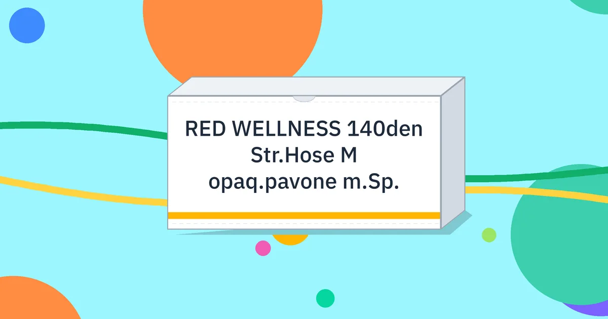 Symbolbild: Packung mit der Aufschrift RED WELLNESS 140den Str.Hose M opaq.pavone m.Sp. (PZN 16176327) – Verfügbarkeit und Bezug in Apotheken in Frankfurt am Main