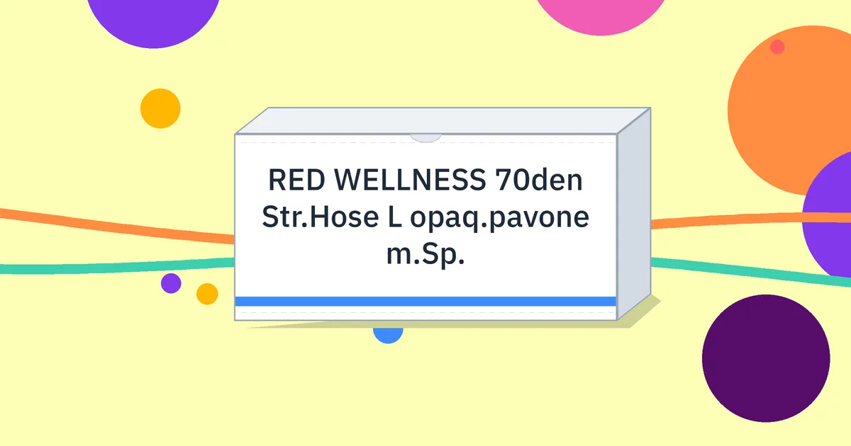 Symbolbild: Packung mit der Aufschrift RED WELLNESS 70den Str.Hose L opaq.pavone m.Sp. (PZN 16176801) – Verfügbarkeit und Bezug in Apotheken in Frankfurt am Main