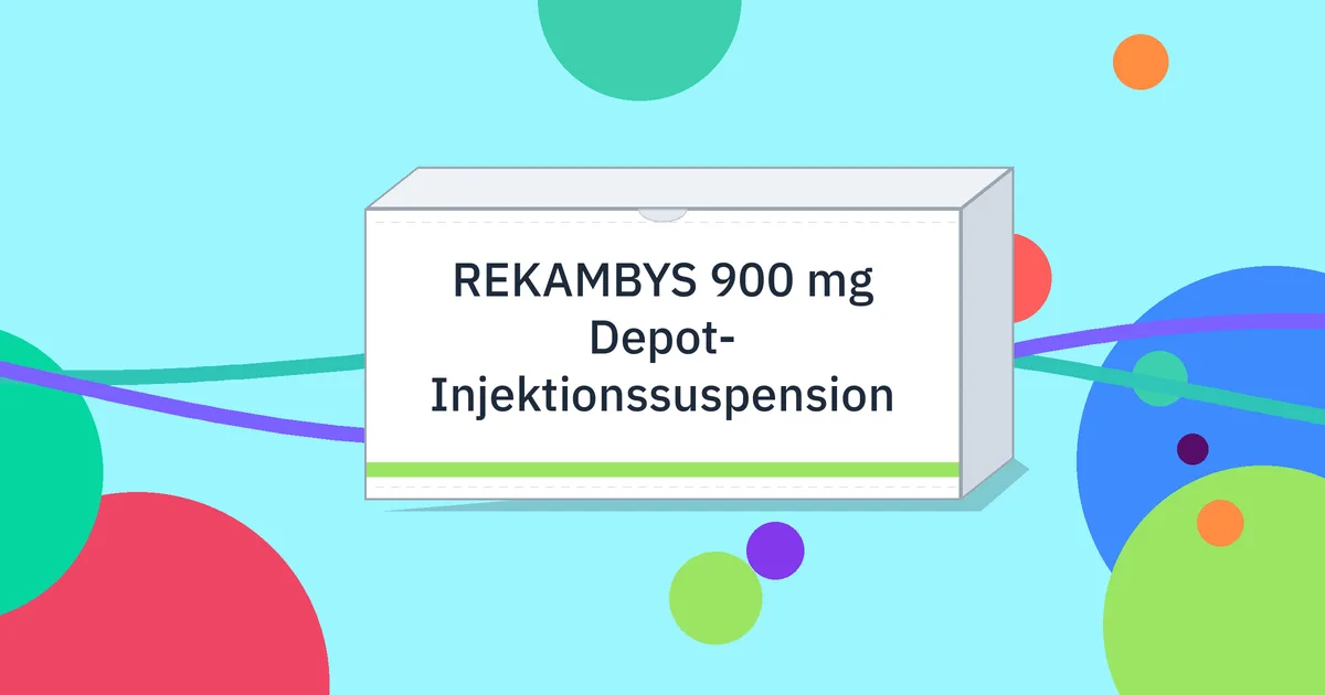 Symbolbild: Packung mit der Aufschrift REKAMBYS 900 mg Depot-Injektionssuspension (PZN 18131926) – Verfügbarkeit und Bezug in Apotheken in Frankfurt am Main