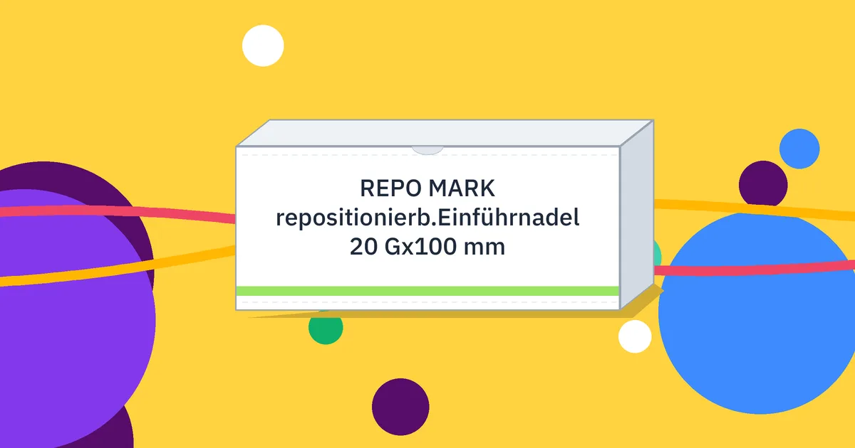 Symbolbild: Packung mit der Aufschrift REPO MARK repositionierb.Einführnadel 20 Gx100 mm (PZN 16920777) – Verfügbarkeit und Bezug in Apotheken in Frankfurt am Main