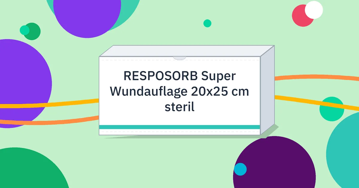 Symbolbild: Packung mit der Aufschrift RESPOSORB Super Wundauflage 20x25 cm steril (PZN 12472224) – Verfügbarkeit und Bezug in Apotheken in Frankfurt am Main
