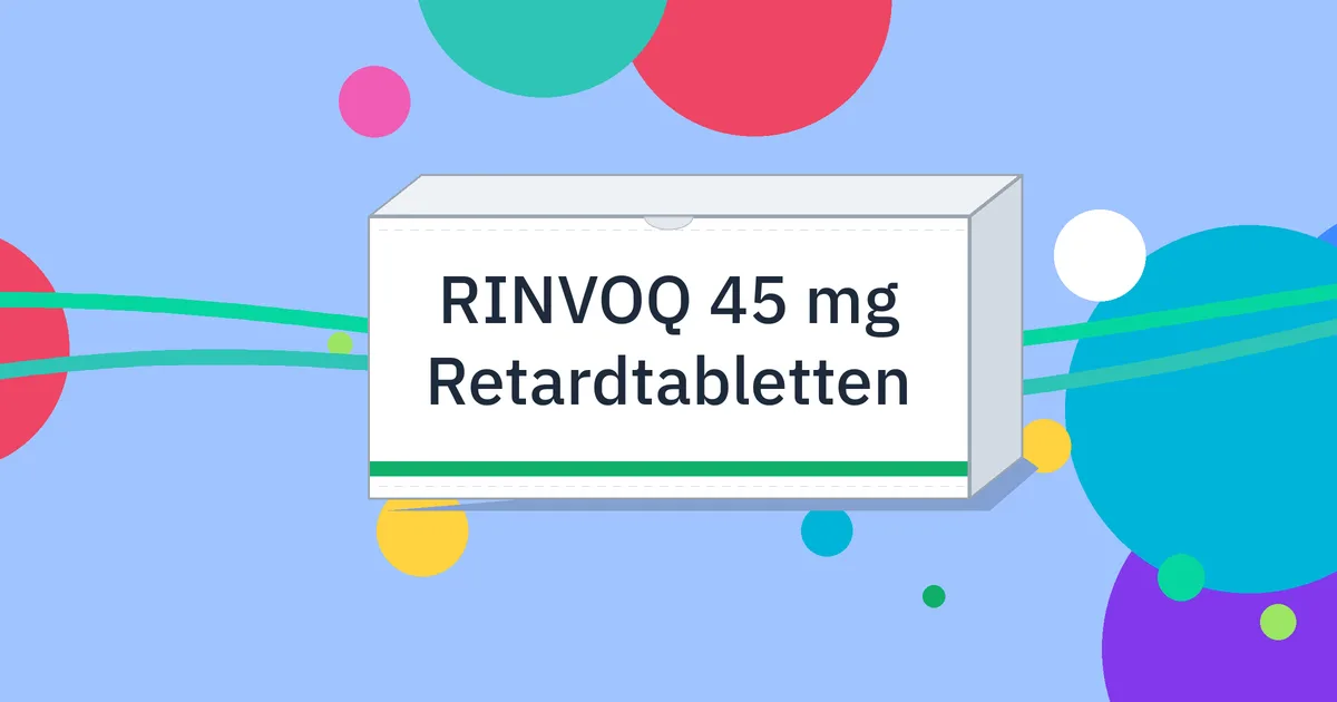 Symbolbild: Packung mit der Aufschrift RINVOQ 45 mg Retardtabletten (PZN 19909606) – Verfügbarkeit und Bezug in Apotheken in Frankfurt am Main