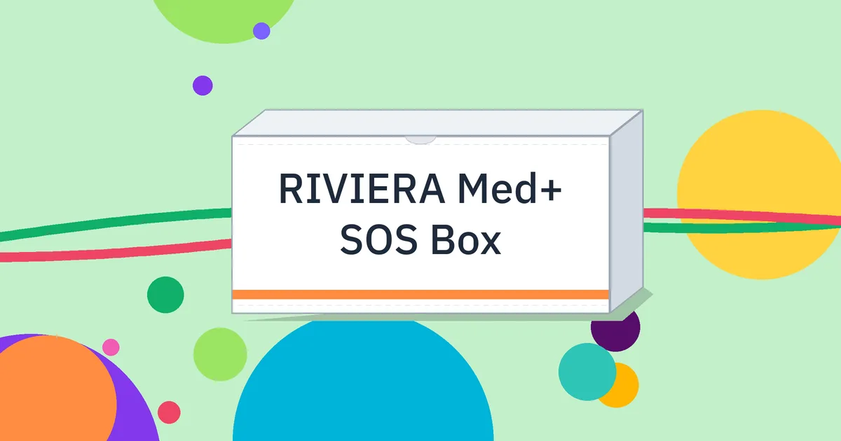 Symbolbild: Packung mit der Aufschrift RIVIERA Med+ SOS Box (PZN 15865680) – Verfügbarkeit und Bezug in Apotheken in Frankfurt am Main