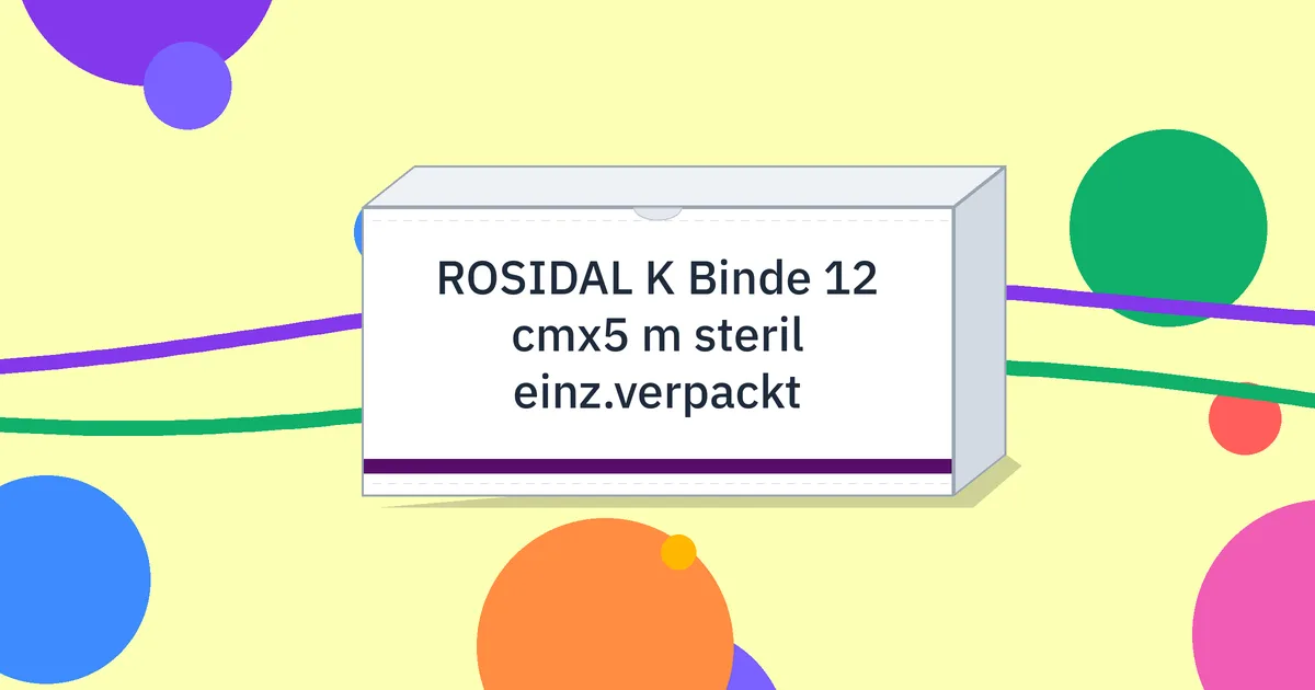 Symbolbild: Packung mit der Aufschrift ROSIDAL K Binde 12 cmx5 m steril einz.verpackt (PZN 05490807) – Verfügbarkeit und Bezug in Apotheken in Frankfurt am Main