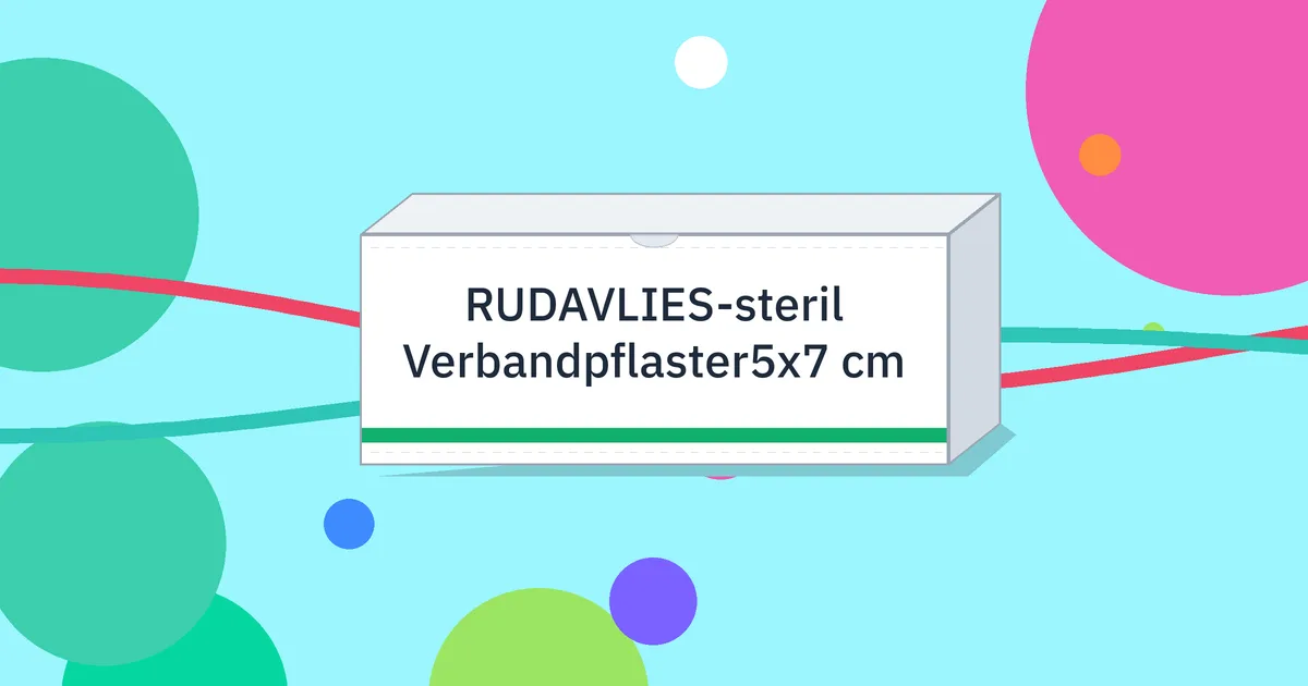 Symbolbild: Packung mit der Aufschrift RUDAVLIES-steril Verbandpflaster5x7 cm (PZN 01631168) – Verfügbarkeit und Bezug in Apotheken in Frankfurt am Main