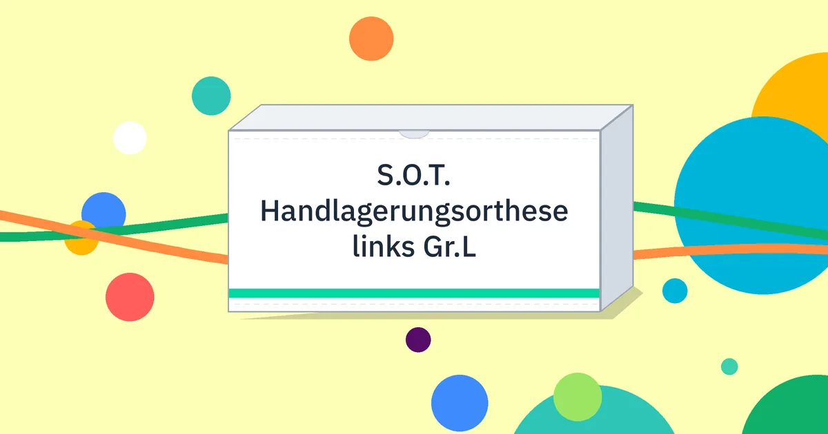 Symbolbild: Packung mit der Aufschrift S.O.T. Handlagerungsorthese links Gr.L (PZN 14048720) – Verfügbarkeit und Bezug in Apotheken in Frankfurt am Main