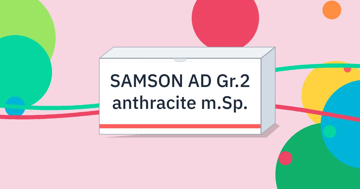 Symbolbild: Packung mit der Aufschrift SAMSON AD Gr.2 anthracite m.Sp. (PZN 14248666) – Verfügbarkeit und Bezug in Apotheken in Frankfurt am Main