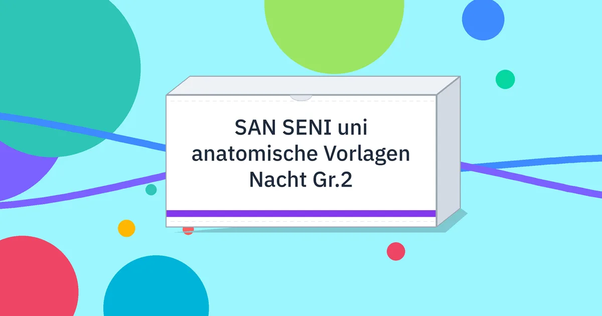 Symbolbild: Packung mit der Aufschrift SAN SENI uni anatomische Vorlagen Nacht Gr.2 (PZN 03125920) – Verfügbarkeit und Bezug in Apotheken in Frankfurt am Main