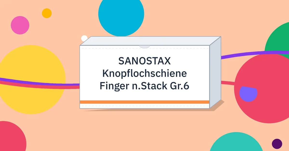 Symbolbild: Packung mit der Aufschrift SANOSTAX Knopflochschiene Finger n.Stack Gr.6 (PZN 16000083) – Verfügbarkeit und Bezug in Apotheken in Frankfurt am Main