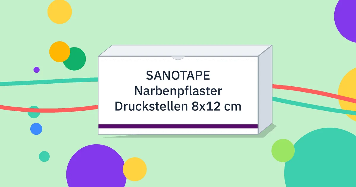 Symbolbild: Packung mit der Aufschrift SANOTAPE Narbenpflaster Druckstellen 8x12 cm (PZN 20223185) – Verfügbarkeit und Bezug in Apotheken in Frankfurt am Main