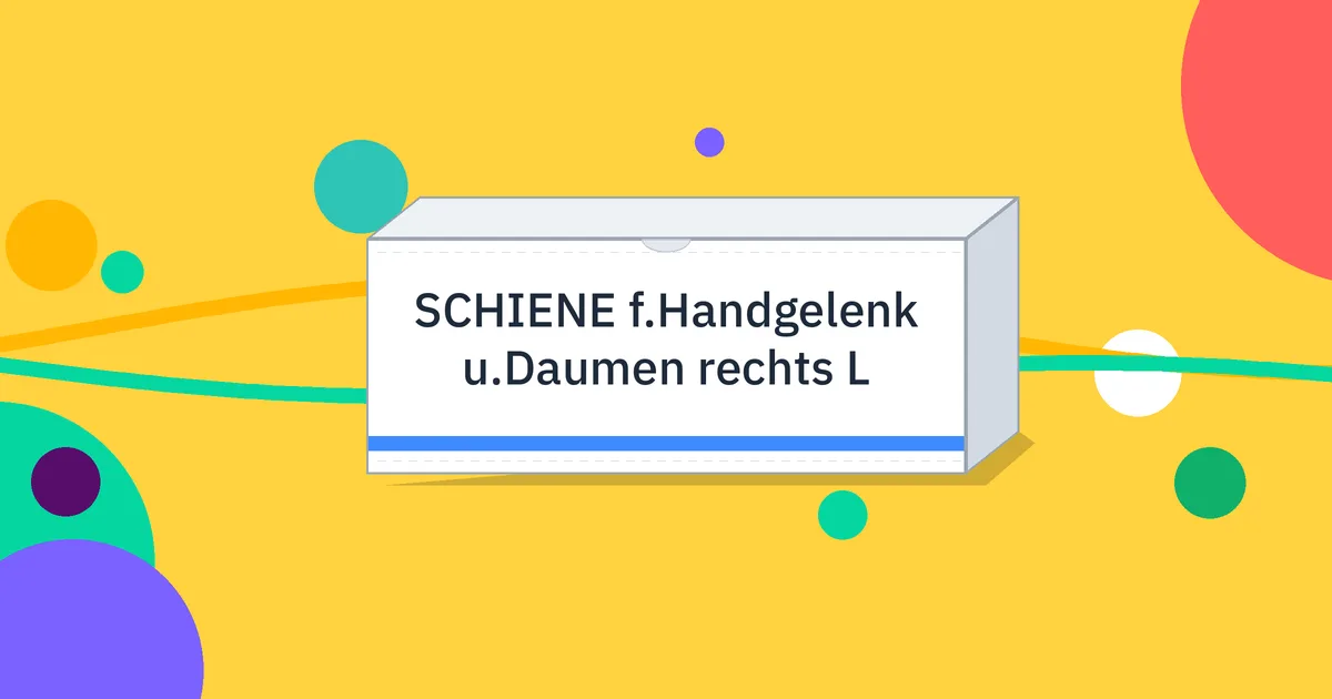 Symbolbild: Packung mit der Aufschrift SCHIENE f.Handgelenk u.Daumen rechts L (PZN 19070262) – Verfügbarkeit und Bezug in Apotheken in Frankfurt am Main