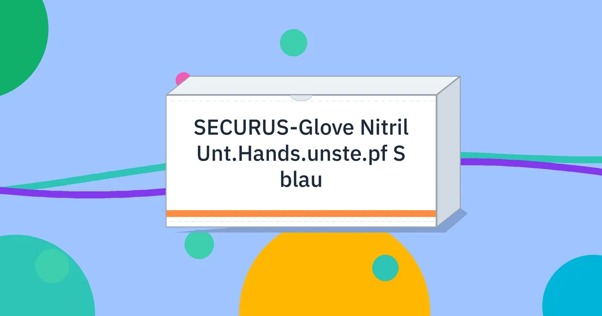 Symbolbild: Packung mit der Aufschrift SECURUS-Glove Nitril Unt.Hands.unste.pf S blau (PZN 17955401) – Verfügbarkeit und Bezug in Apotheken in Frankfurt am Main
