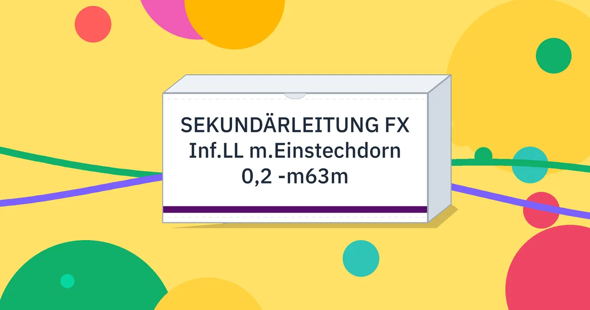 Symbolbild: Packung mit der Aufschrift SEKUNDÄRLEITUNG FX Inf.LL m.Einstechdorn 0,2 -m63m (PZN 08888545) – Verfügbarkeit und Bezug in Apotheken in Frankfurt am Main