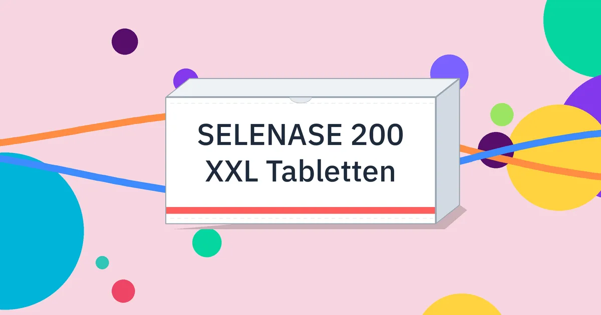 Symbolbild: Packung mit der Aufschrift SELENASE 200 XXL Tabletten (PZN 18399557) – Verfügbarkeit und Bezug in Apotheken in Frankfurt am Main