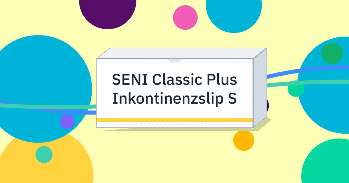 Symbolbild: Packung mit der Aufschrift SENI Classic Plus Inkontinenzslip S (PZN 13334688) – Verfügbarkeit und Bezug in Apotheken in Frankfurt am Main
