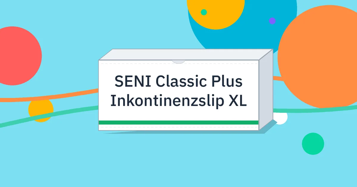 Symbolbild: Packung mit der Aufschrift SENI Classic Plus Inkontinenzslip XL (PZN 13334748) – Verfügbarkeit und Bezug in Apotheken in Frankfurt am Main