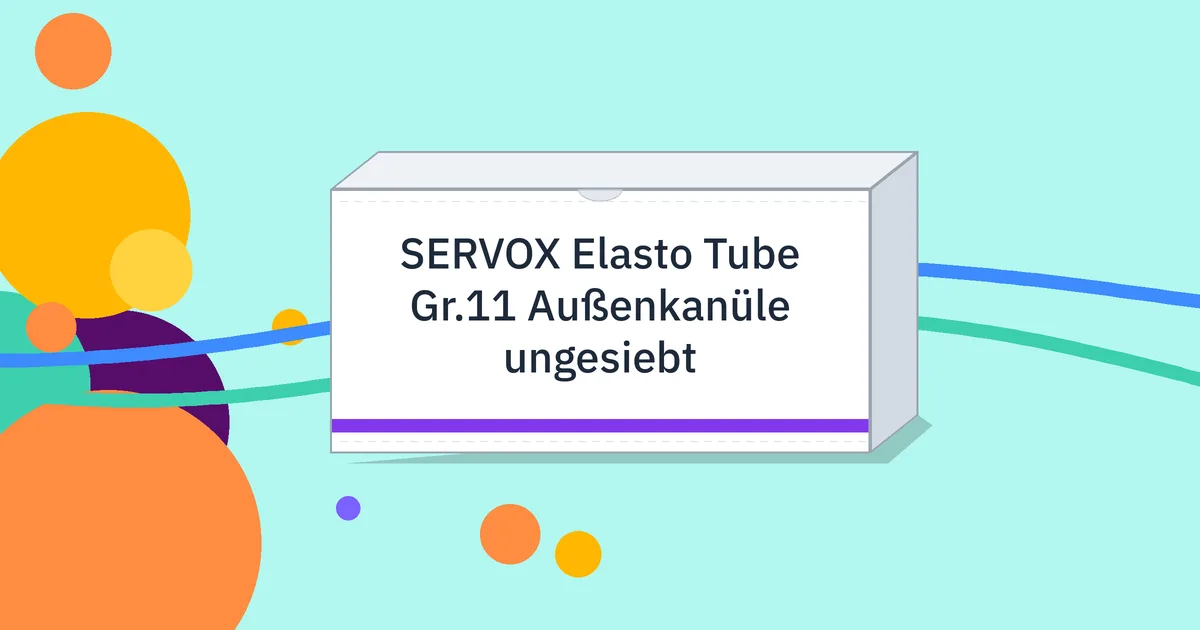 Symbolbild: Packung mit der Aufschrift SERVOX Elasto Tube Gr.11 Außenkanüle ungesiebt (PZN 07424861) – Verfügbarkeit und Bezug in Apotheken in Frankfurt am Main