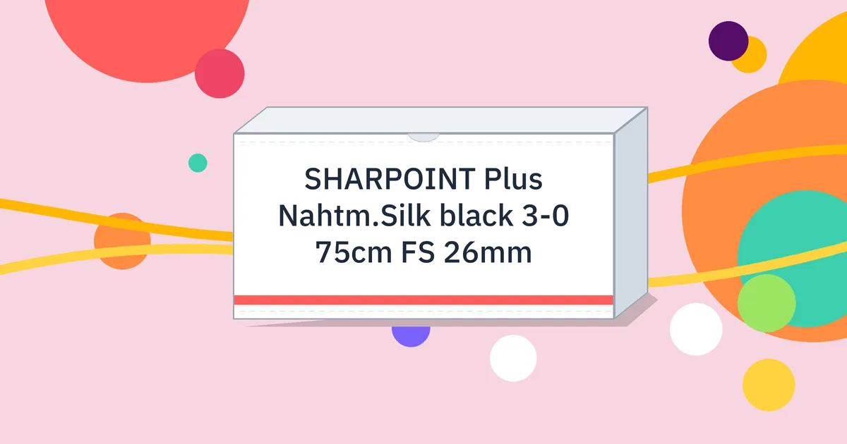 Symbolbild: Packung mit der Aufschrift SHARPOINT Plus Nahtm.Silk black 3-0 75cm FS 26mm (PZN 17994594) – Verfügbarkeit und Bezug in Apotheken in Frankfurt am Main