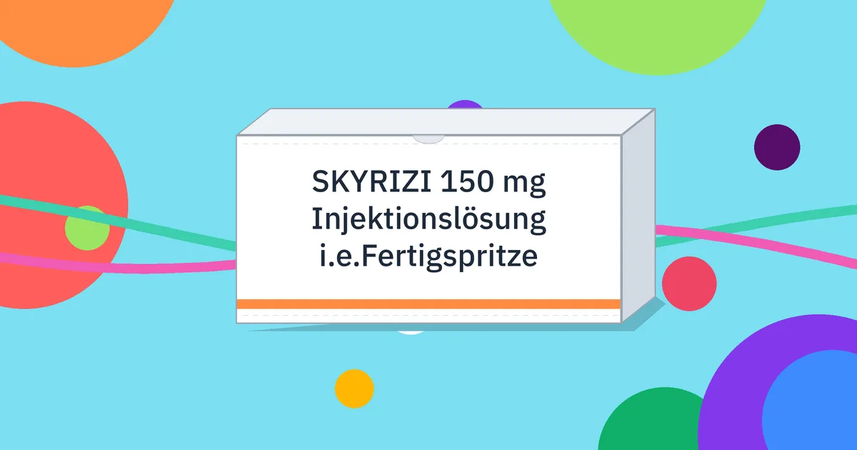 Symbolbild: Packung mit der Aufschrift SKYRIZI 150 mg Injektionslösung i.e.Fertigspritze (PZN 18722107) – Verfügbarkeit und Bezug in Apotheken in Frankfurt am Main