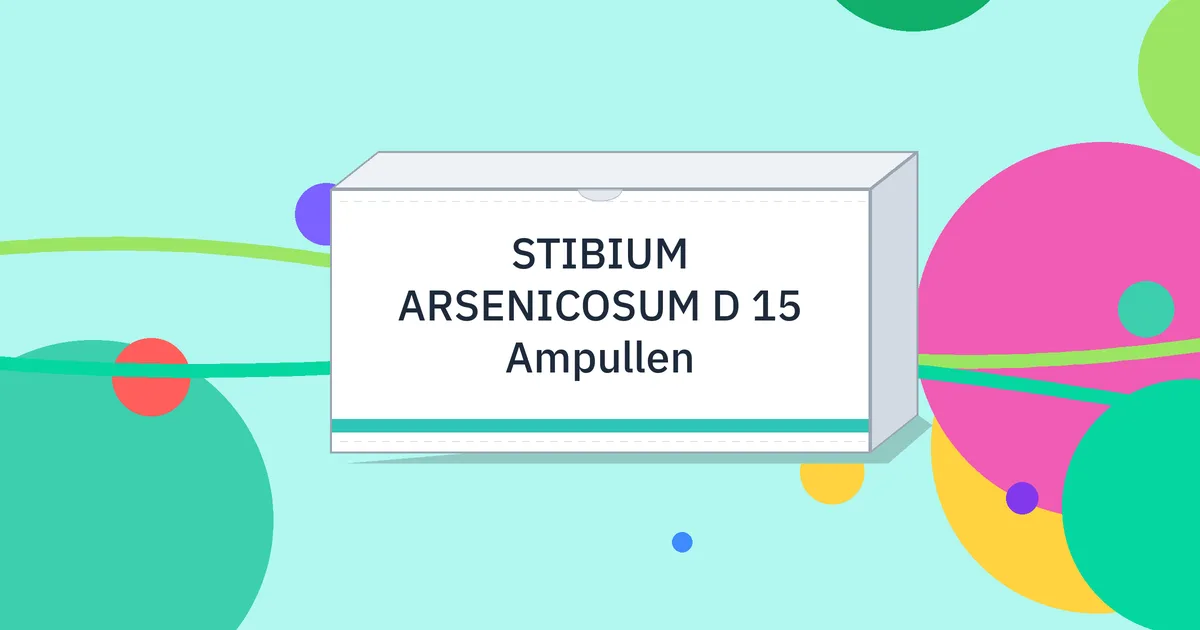 Symbolbild: Packung mit der Aufschrift STIBIUM ARSENICOSUM D 15 Ampullen (PZN 01626718) – Verfügbarkeit und Bezug in Apotheken in Frankfurt am Main