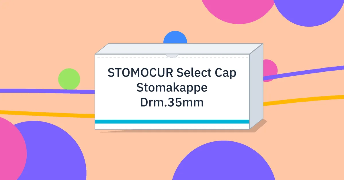 Symbolbild: Packung mit der Aufschrift STOMOCUR Select Cap Stomakappe Drm.35mm (PZN 14138156) – Verfügbarkeit und Bezug in Apotheken in Frankfurt am Main