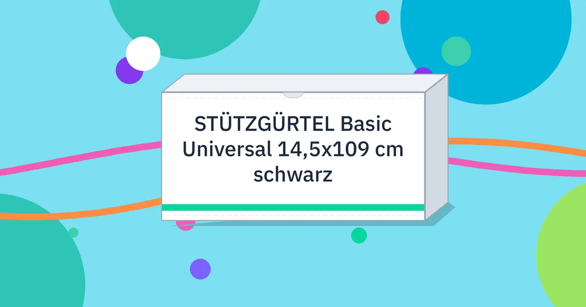 Symbolbild: Packung mit der Aufschrift STÜTZGÜRTEL Basic Universal 14,5x109 cm schwarz (PZN 20136322) – Verfügbarkeit und Bezug in Apotheken in Frankfurt am Main