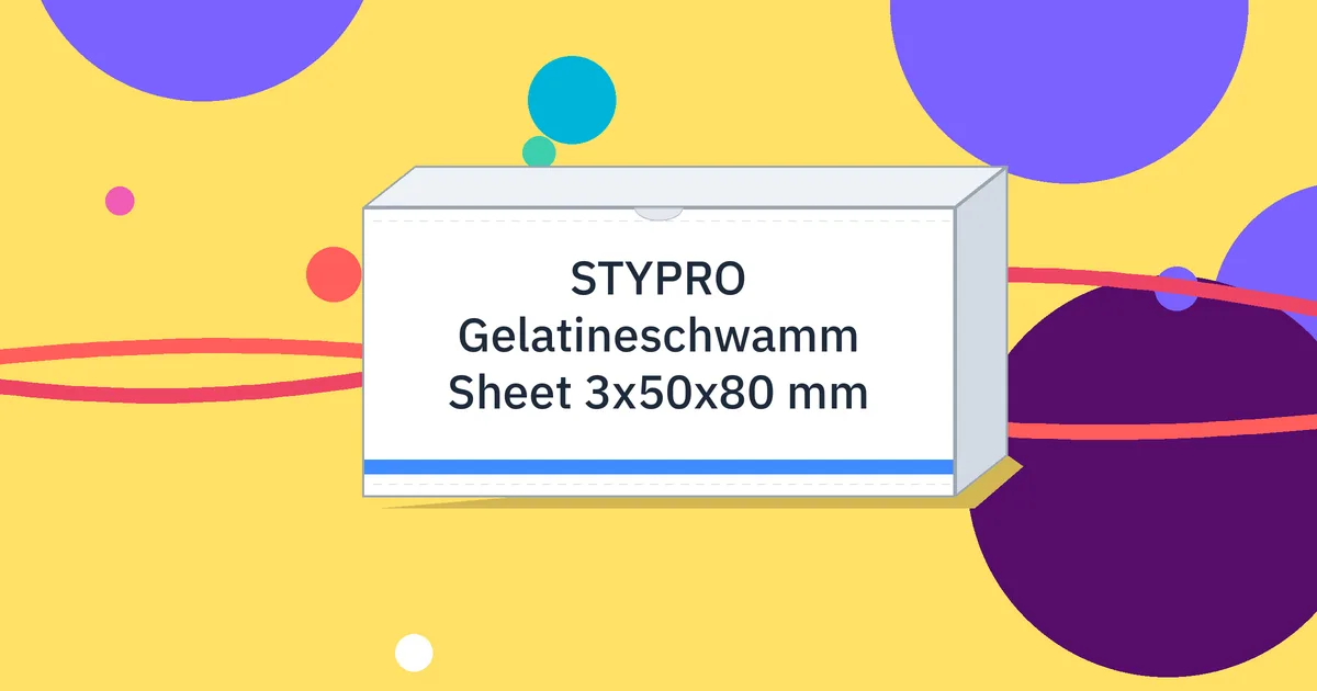 Symbolbild: Packung mit der Aufschrift STYPRO Gelatineschwamm Sheet 3x50x80 mm (PZN 04811250) – Verfügbarkeit und Bezug in Apotheken in Frankfurt am Main