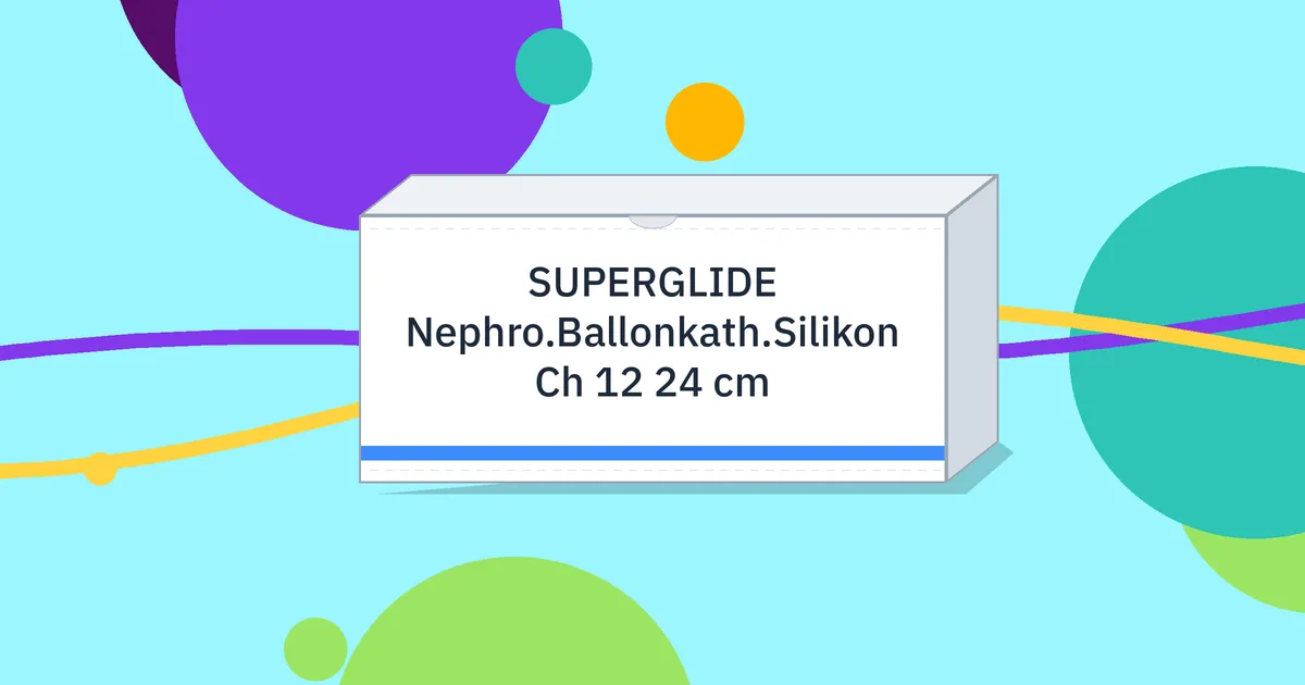 Symbolbild: Packung mit der Aufschrift SUPERGLIDE Nephro.Ballonkath.Silikon Ch 12 24 cm (PZN 05034423) – Verfügbarkeit und Bezug in Apotheken in Frankfurt am Main