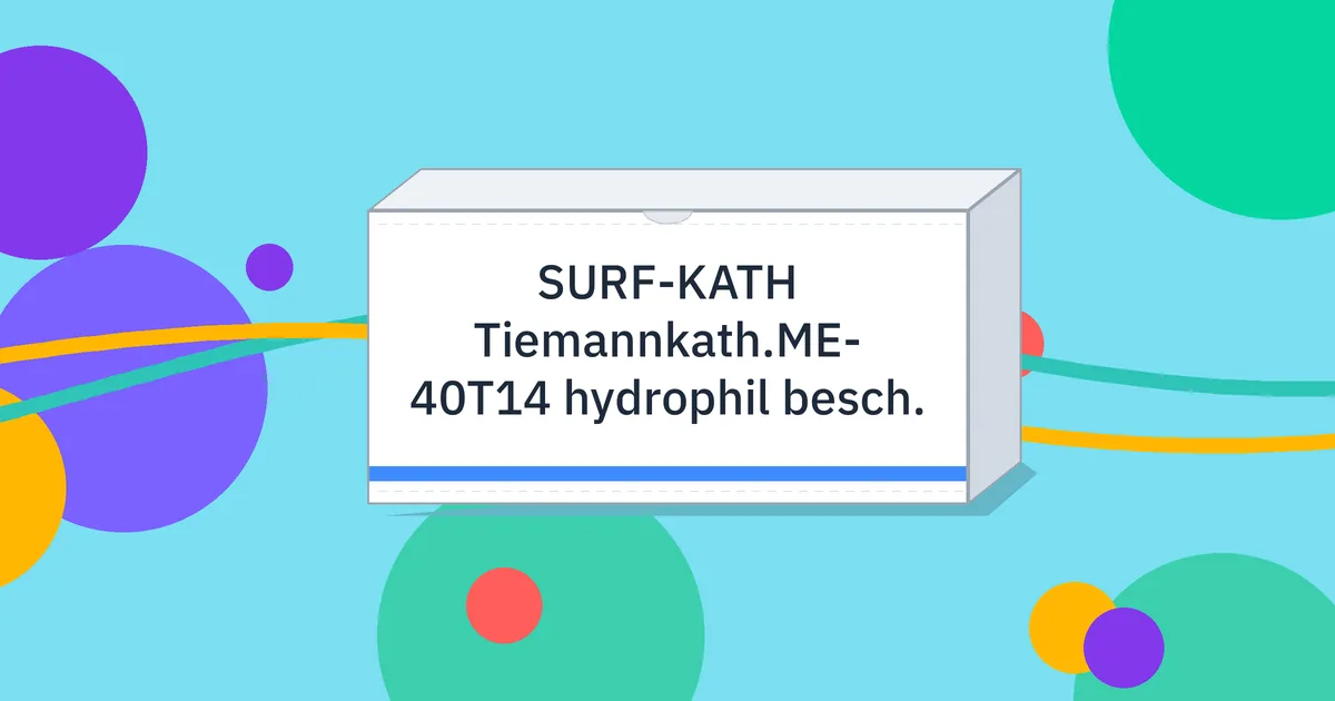 Symbolbild: Packung mit der Aufschrift SURF-KATH Tiemannkath.ME-40T14 hydrophil besch. (PZN 05737053) – Verfügbarkeit und Bezug in Apotheken in Frankfurt am Main