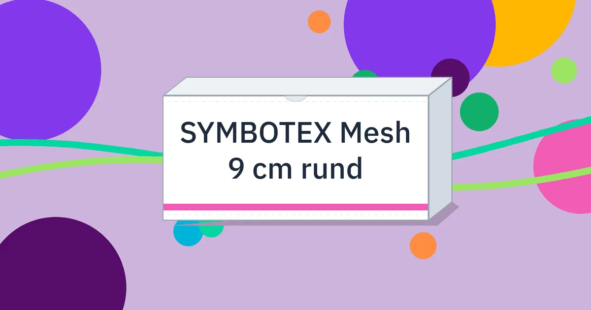 Symbolbild: Packung mit der Aufschrift SYMBOTEX Mesh 9 cm rund (PZN 10631374) – Verfügbarkeit und Bezug in Apotheken in Frankfurt am Main