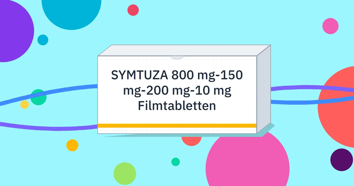 Symbolbild: Packung mit der Aufschrift SYMTUZA 800 mg-150 mg-200 mg-10 mg Filmtabletten (PZN 13653726) – Verfügbarkeit und Bezug in Apotheken in Frankfurt am Main