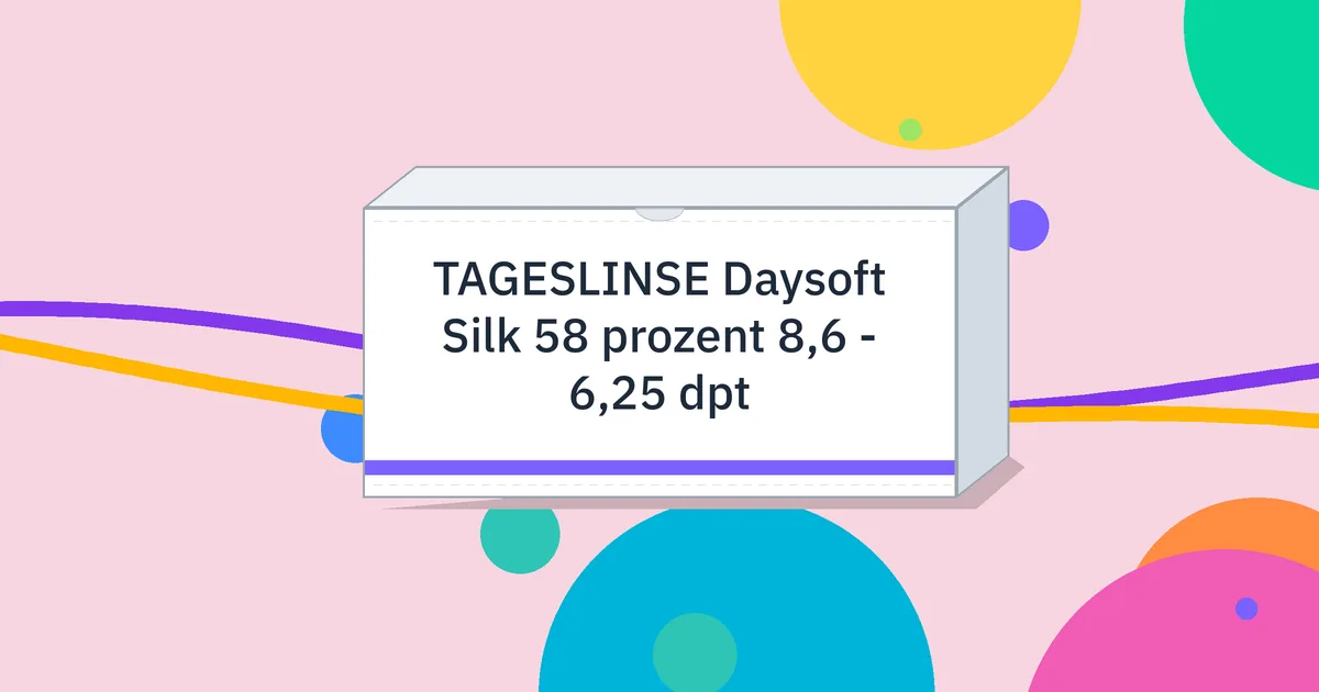 Symbolbild: Packung mit der Aufschrift TAGESLINSE Daysoft Silk 58 prozent 8,6 -6,25 dpt (PZN 00346112) – Verfügbarkeit und Bezug in Apotheken in Frankfurt am Main