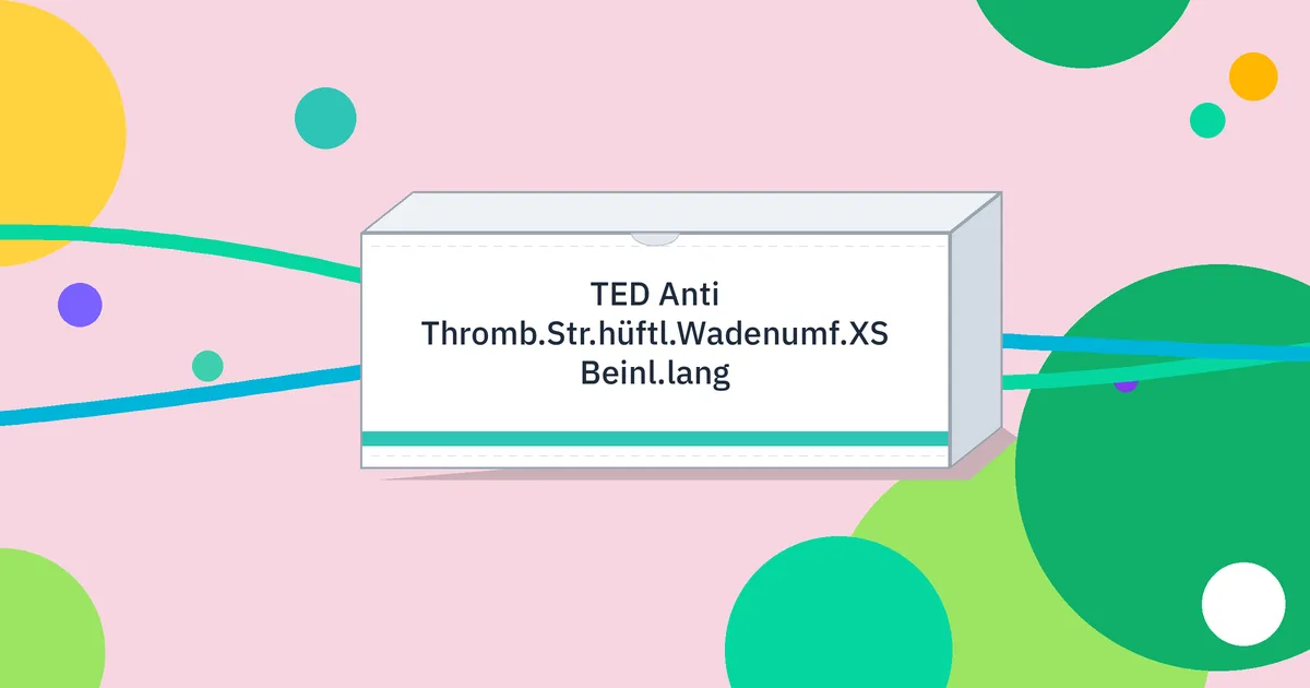 Symbolbild: Packung mit der Aufschrift TED Anti Thromb.Str.hüftl.Wadenumf.XS Beinl.lang (PZN 12377833) – Verfügbarkeit und Bezug in Apotheken in Frankfurt am Main