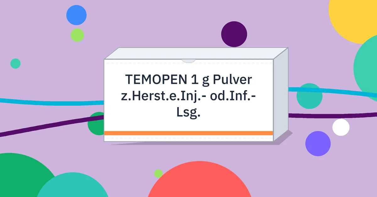 Symbolbild: Packung mit der Aufschrift TEMOPEN 1 g Pulver z.Herst.e.Inj.- od.Inf.-Lsg. (PZN 20580459) – Verfügbarkeit und Bezug in Apotheken in Frankfurt am Main