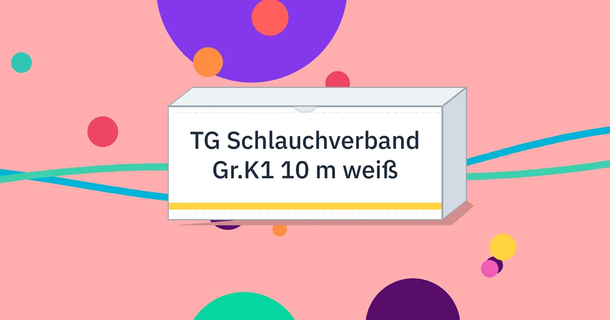 Symbolbild: Packung mit der Aufschrift TG Schlauchverband Gr.K1 10 m weiß (PZN 01020163) – Verfügbarkeit und Bezug in Apotheken in Frankfurt am Main