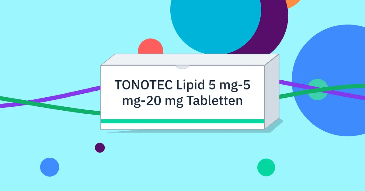Symbolbild: Packung mit der Aufschrift TONOTEC Lipid 5 mg-5 mg-20 mg Tabletten (PZN 16926780) – Verfügbarkeit und Bezug in Apotheken in Frankfurt am Main